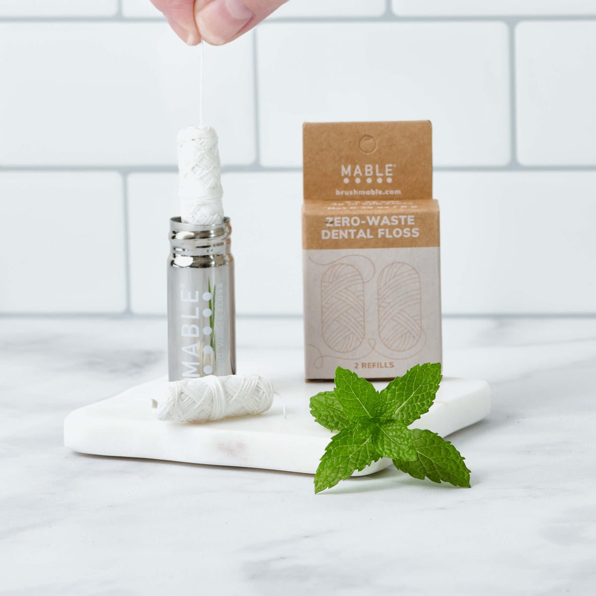 MABLE® Silk Dental Floss in stainless steel, refillable container ...